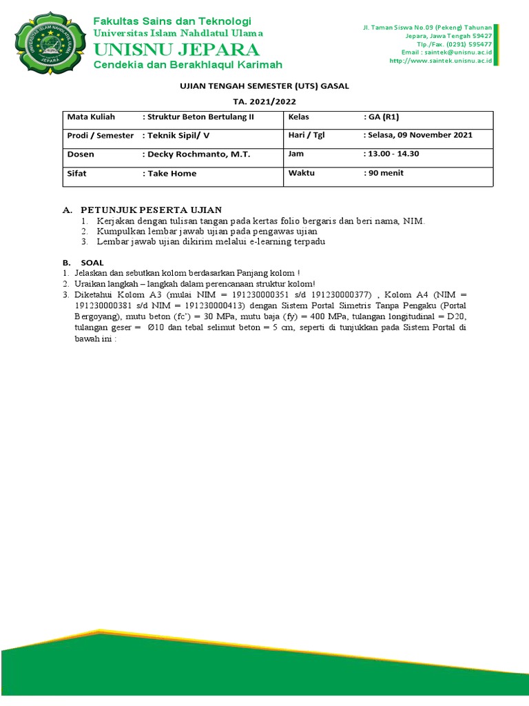 Soal UTS SBB II (GA) | PDF