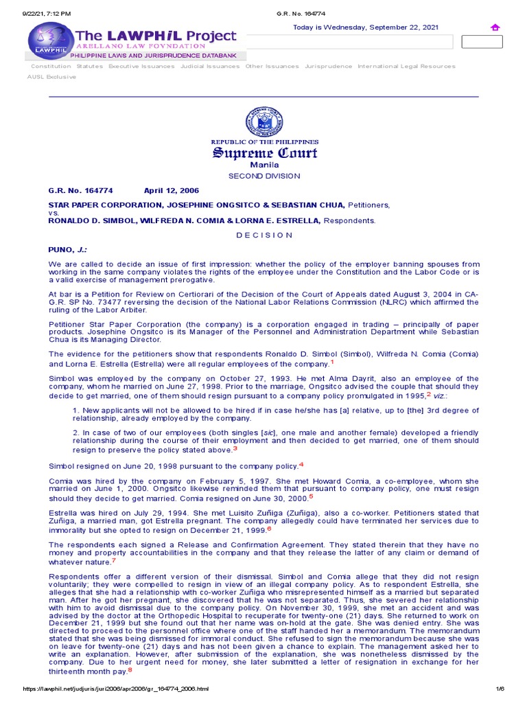 19-Star Paper Corp Vs Simbol, G.R. No. 164774 | PDF | Labour Law ...