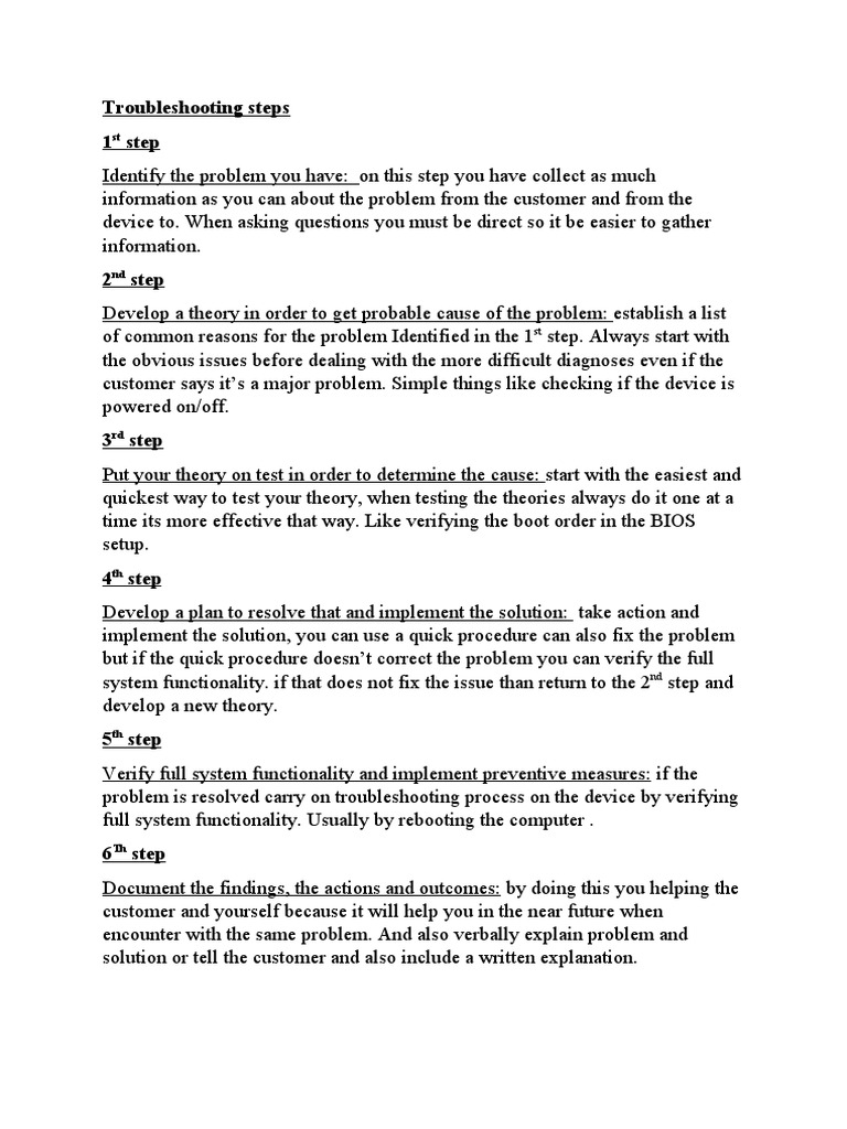 Troubleshooting Steps | PDF
