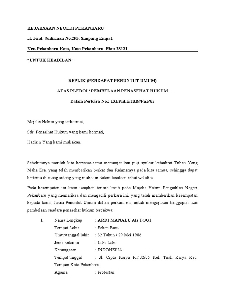 (EXMP) Replik - Peradilan Pidana | PDF