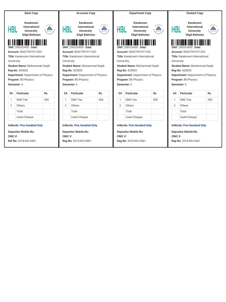 Fee Challan Muhammad Saqib - KIU LMS | PDF | Deposit Account ...