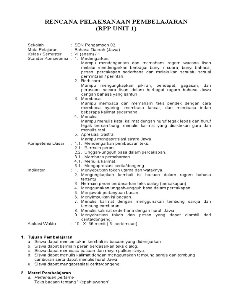 RPP B. Jawa Kelas 6 | PDF | Seni & Disiplin Bahasa