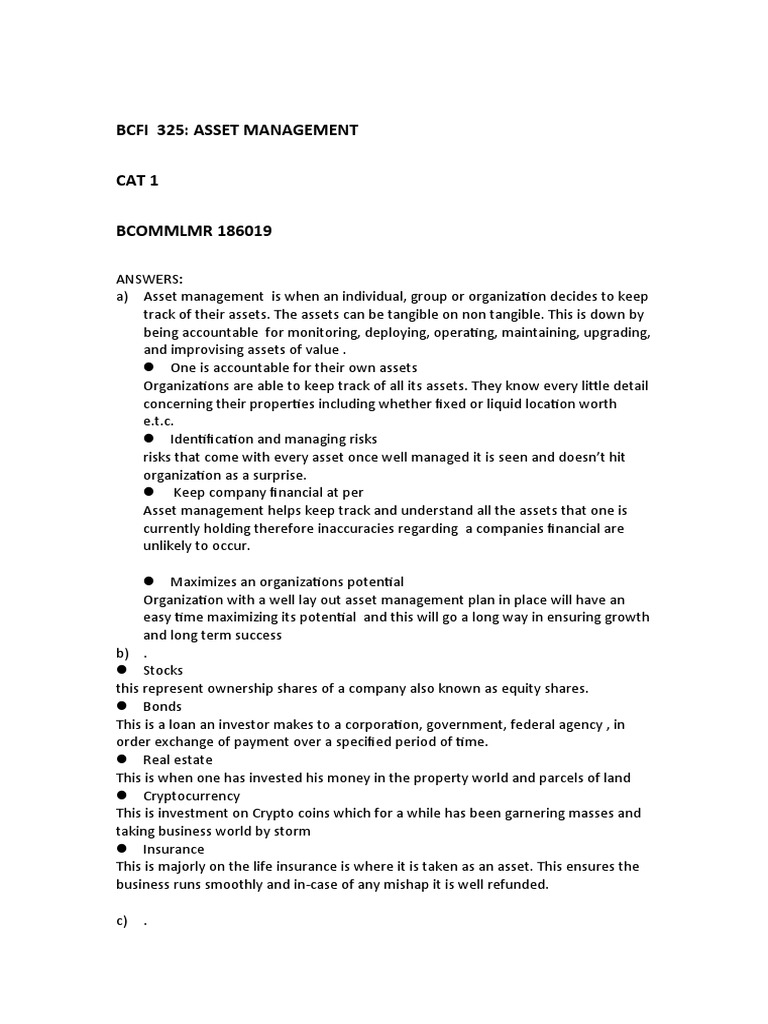 Bcfi 325: Asset Management Cat 1 BCOMMLMR 186019 | PDF | Investing ...
