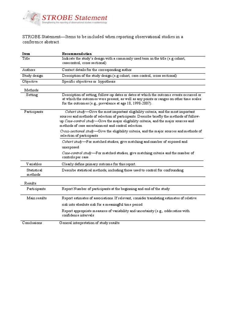STROBE Checklist Conference Abstract DRAFT | PDF