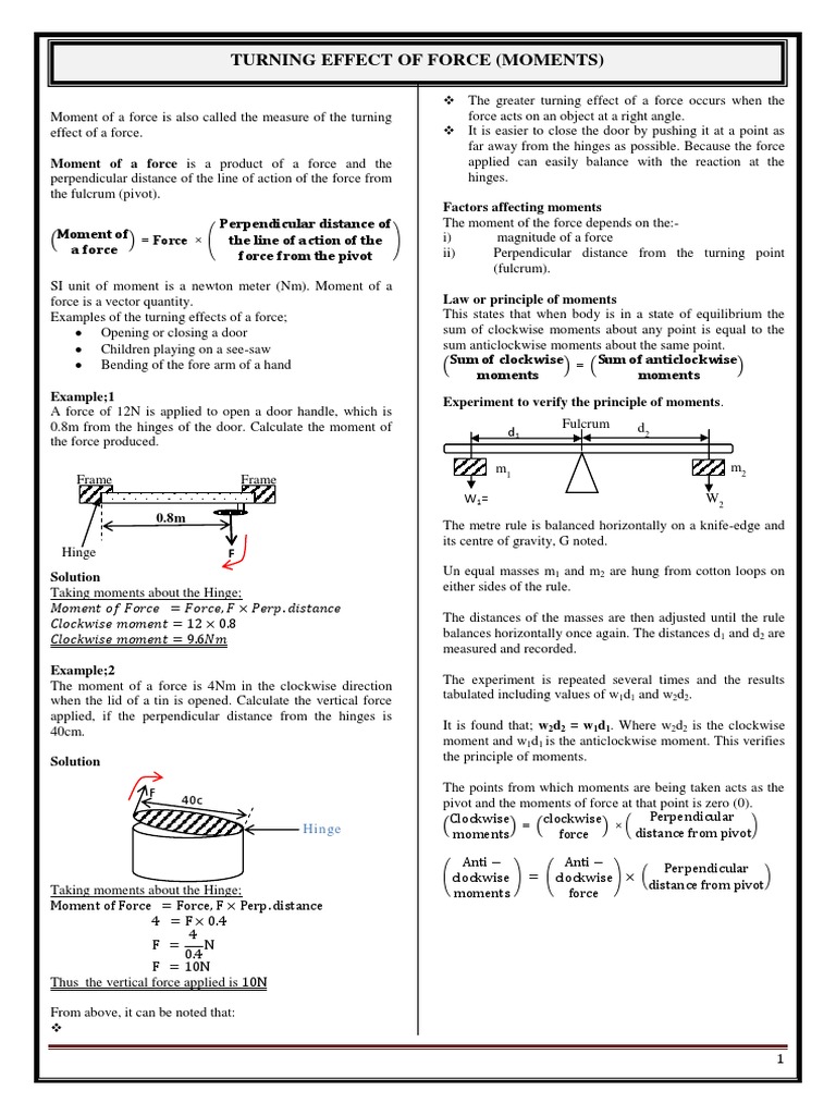 Senior Two Physics: Moments Explained | PDF | Lever | Machines