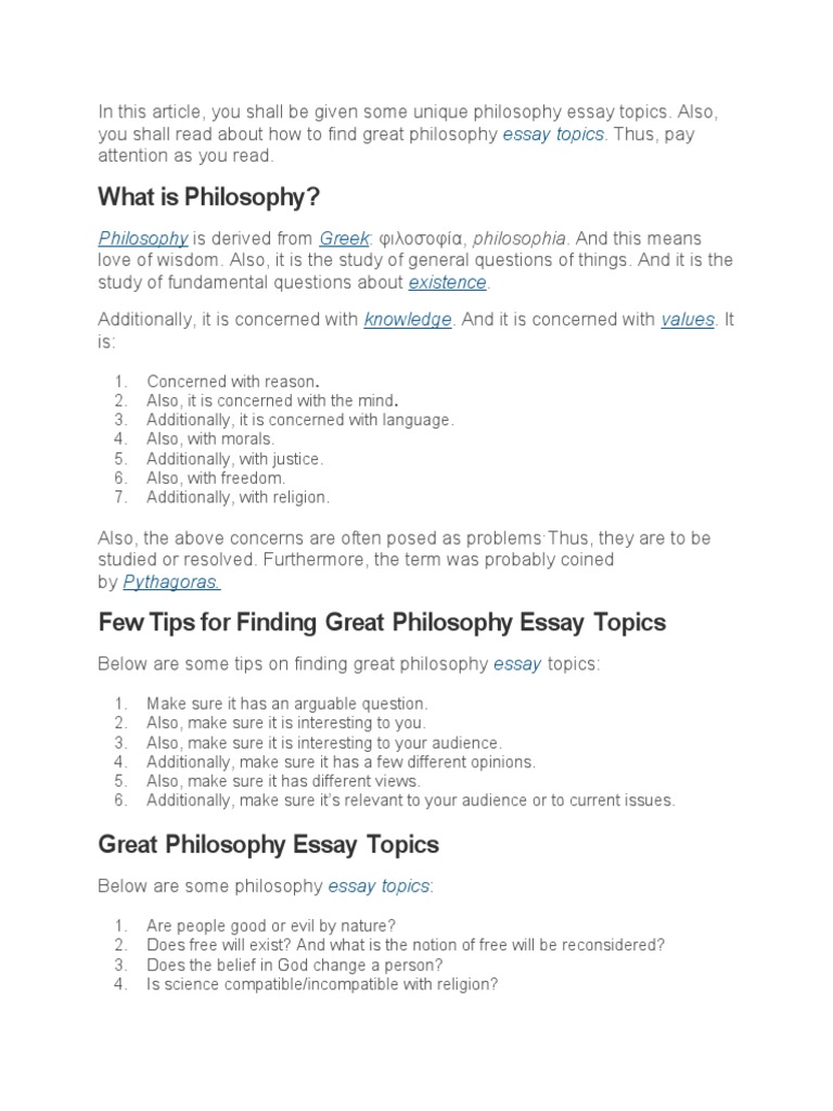 Unique Philosophy Essay Topics Guide | PDF | Morality | Free Will