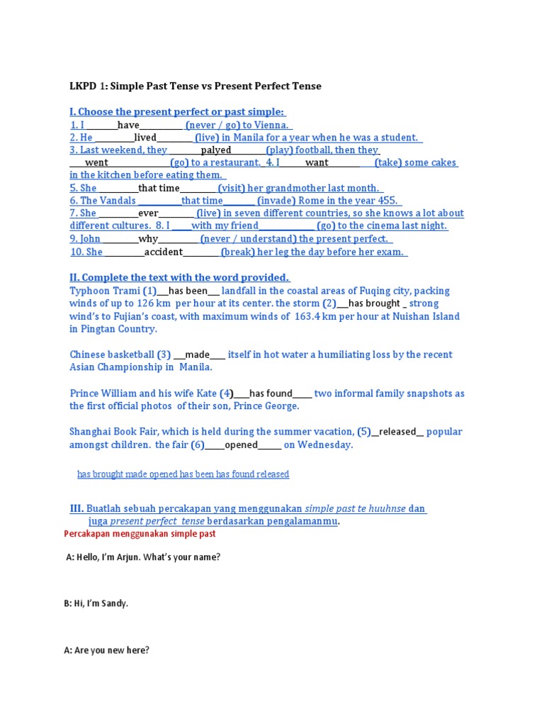 I. Choose The Present Perfect or Past Simple | PDF | Meteorology ...