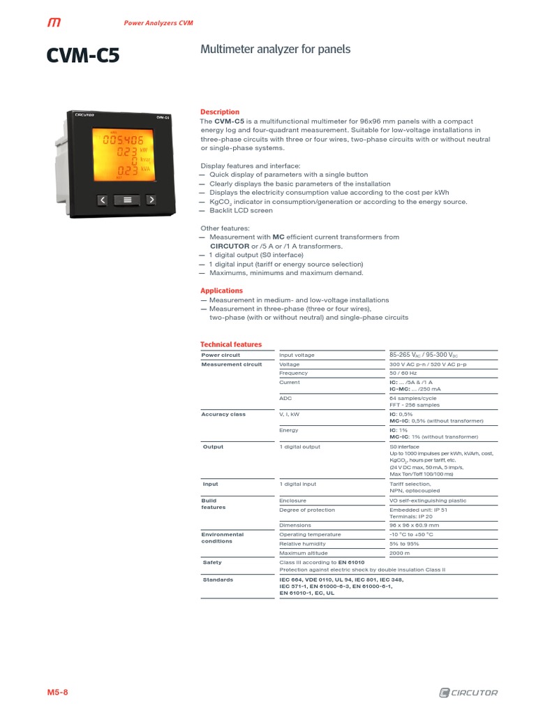 CVM-C5: Multimeter Analyzer For Panels | PDF | Alternating Current ...