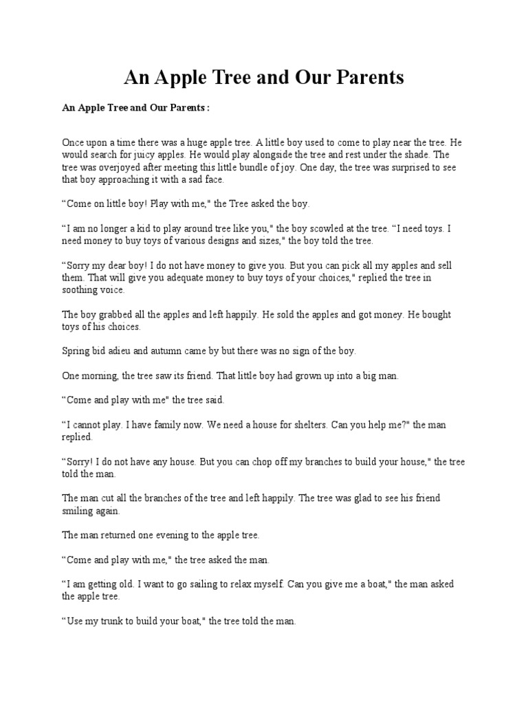 The Apple Tree: A Story of Sacrifice | PDF | Language Arts & Discipline ...