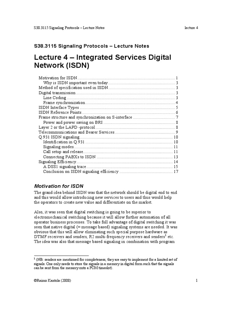 Lecture 4 - Integrated Services Digital Network (ISDN) : S38.3115 ...