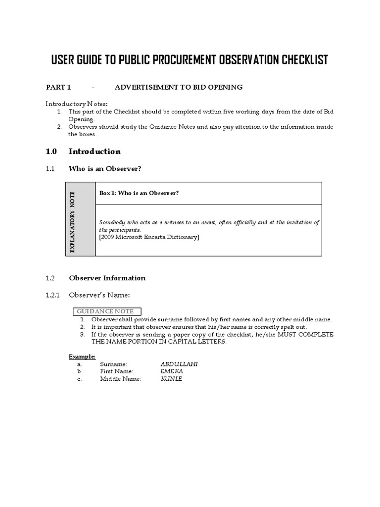 Public Procurement Observation Guide | PDF | Procurement ...