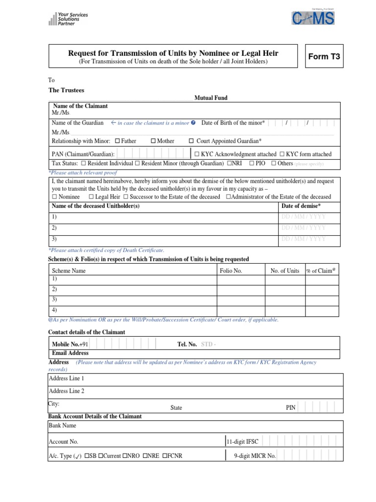 T3 Form for Mutual Fund Transmission | PDF | Notary Public | Justice