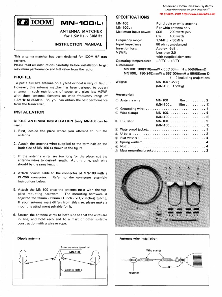 Icom MN-100 L Instruction Manual | PDF