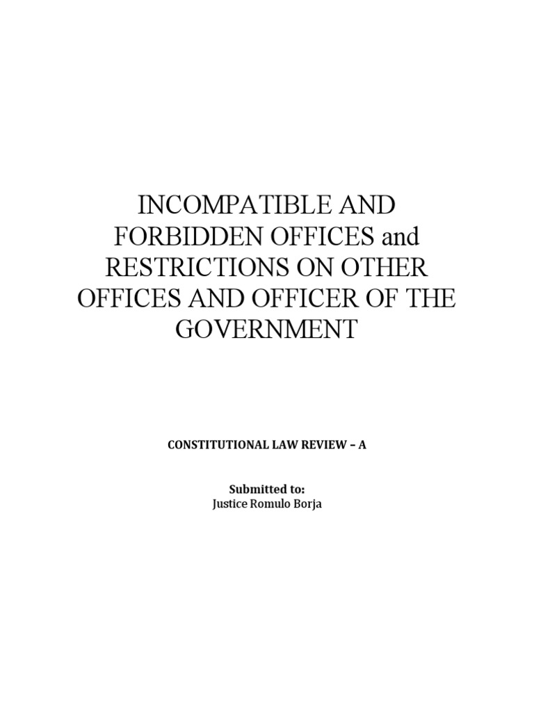Incompatible and Forbidden Offices Explained | PDF | Presidents Of The ...