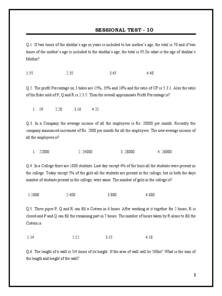Sessional - 10 (Maths) | PDF | Arithmetic | Mathematics