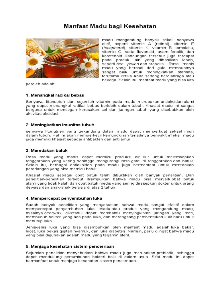 Manfaat Madu Bagi Kesehatan | PDF