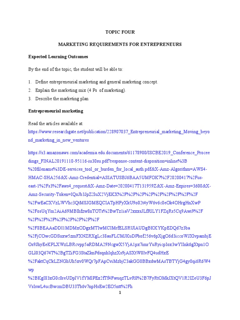 Topic Four - Marketing Requirements For Entrepreneurs | PDF | Marketing ...