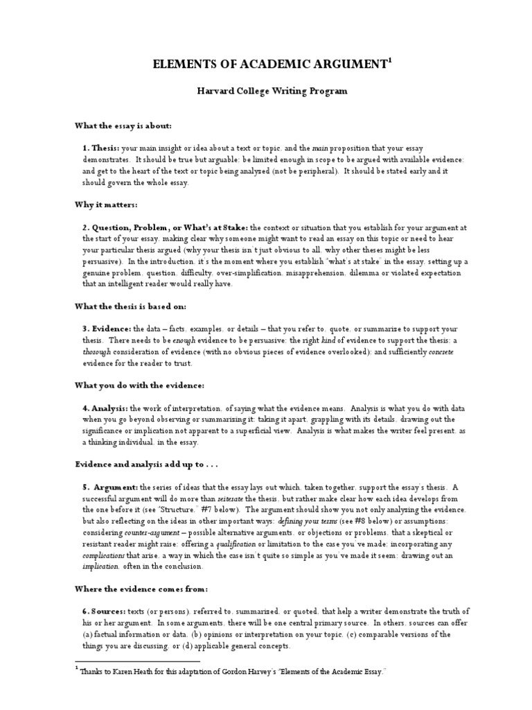 Harvard College Writing Program, - Elements of Academic Argument | PDF ...