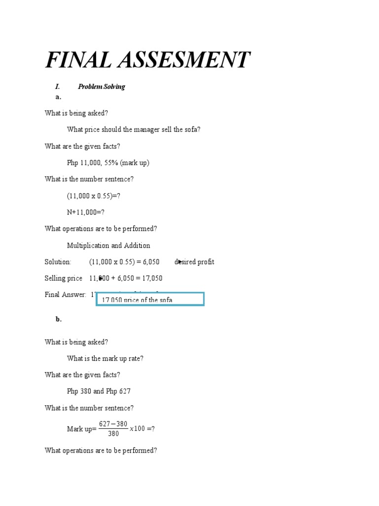 Final Assesment: I. Problem Solving | PDF | Interest | Compound Interest