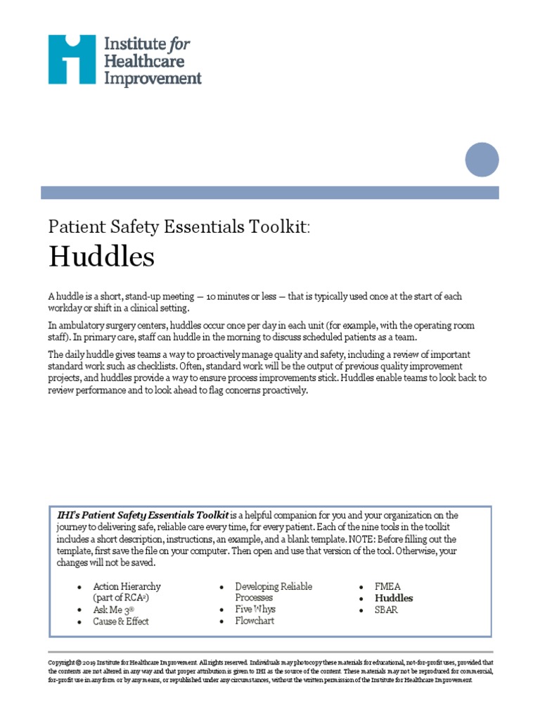 SafetyToolkit Huddles | PDF | Patient Safety | Patient