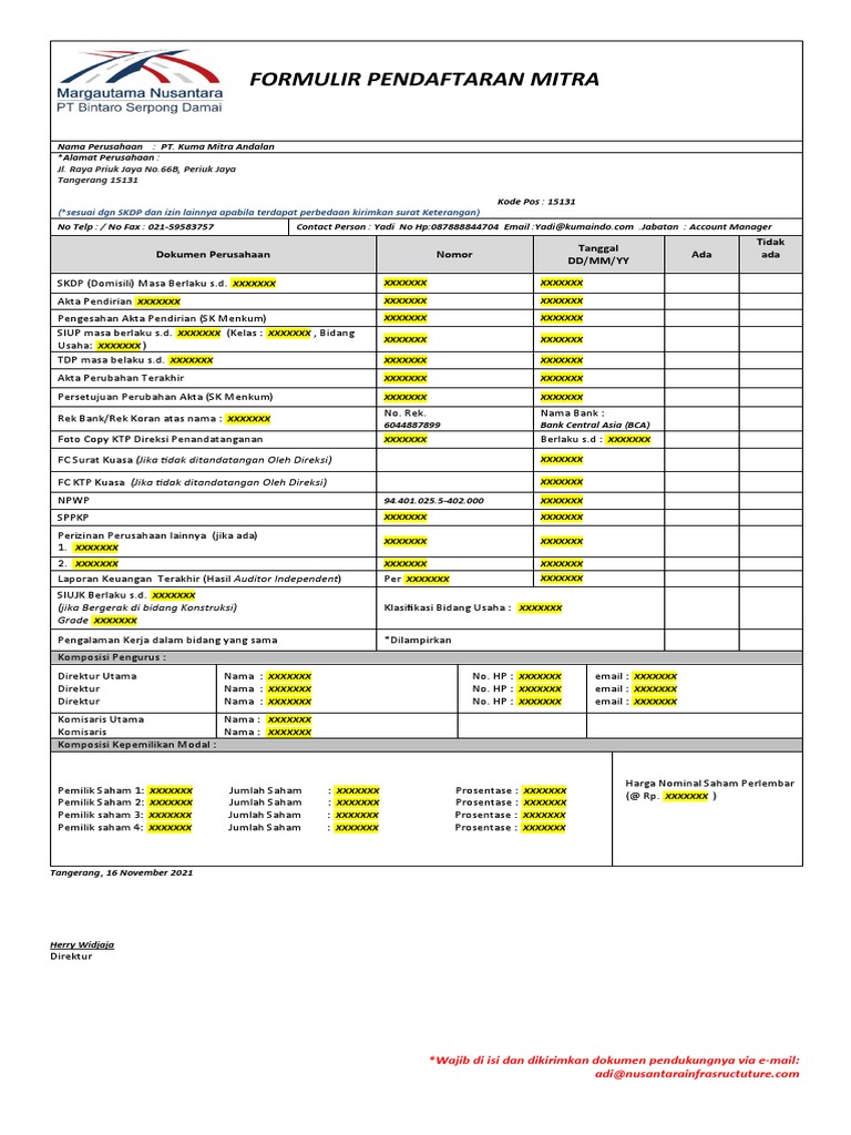 Formulir Pendaftaran Mitra | PDF