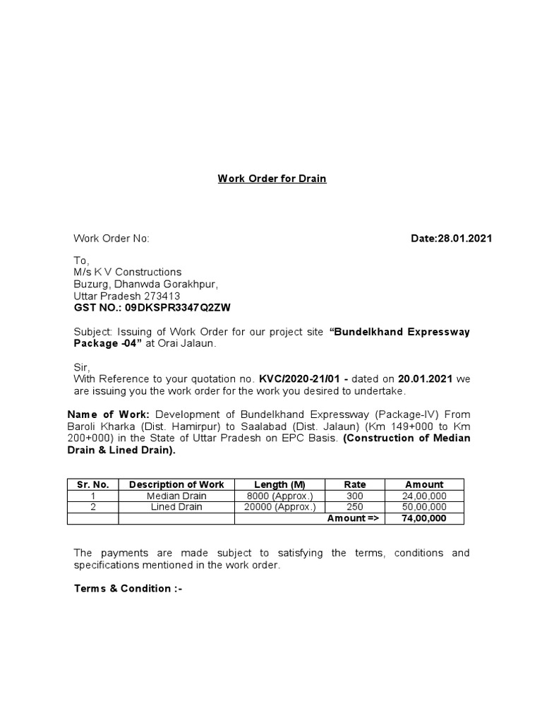 Work Order For Crash Barrier and Friction Slab | PDF | Technology ...