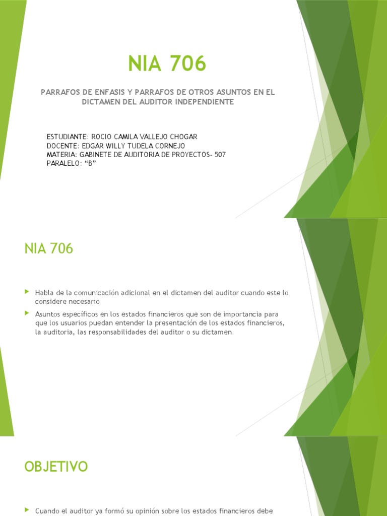 NIA 706 y 710-PROYECTOS | PDF | Auditoría | Contralor