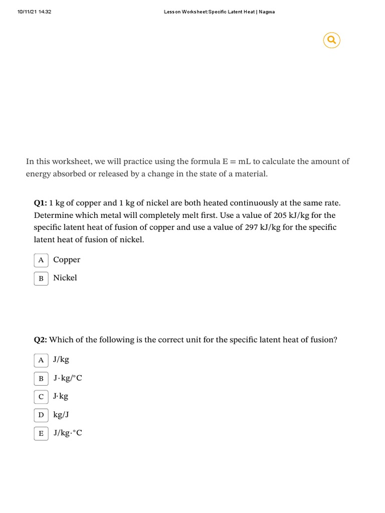 Specific Latent Heat Worksheet | PDF | Latent Heat | Heat