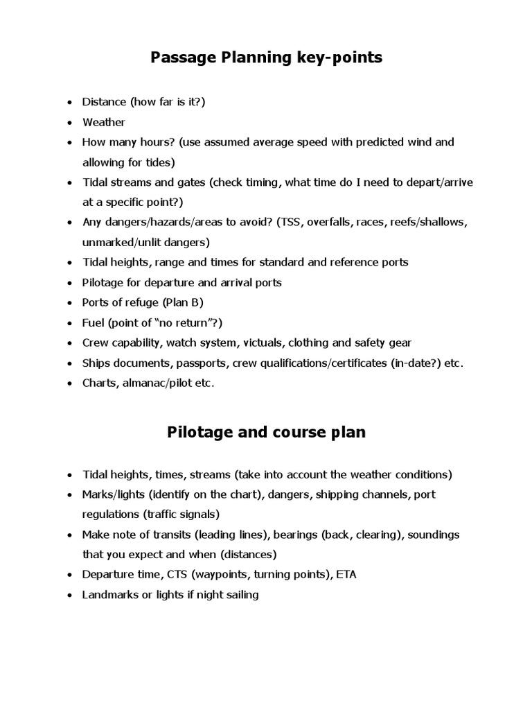 Essential Passage Planning Checklist | PDF