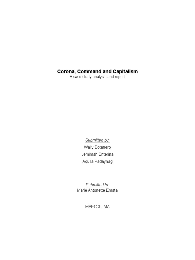 Corona, Command and Capitalism: A Case Study Analysis and Report | PDF ...