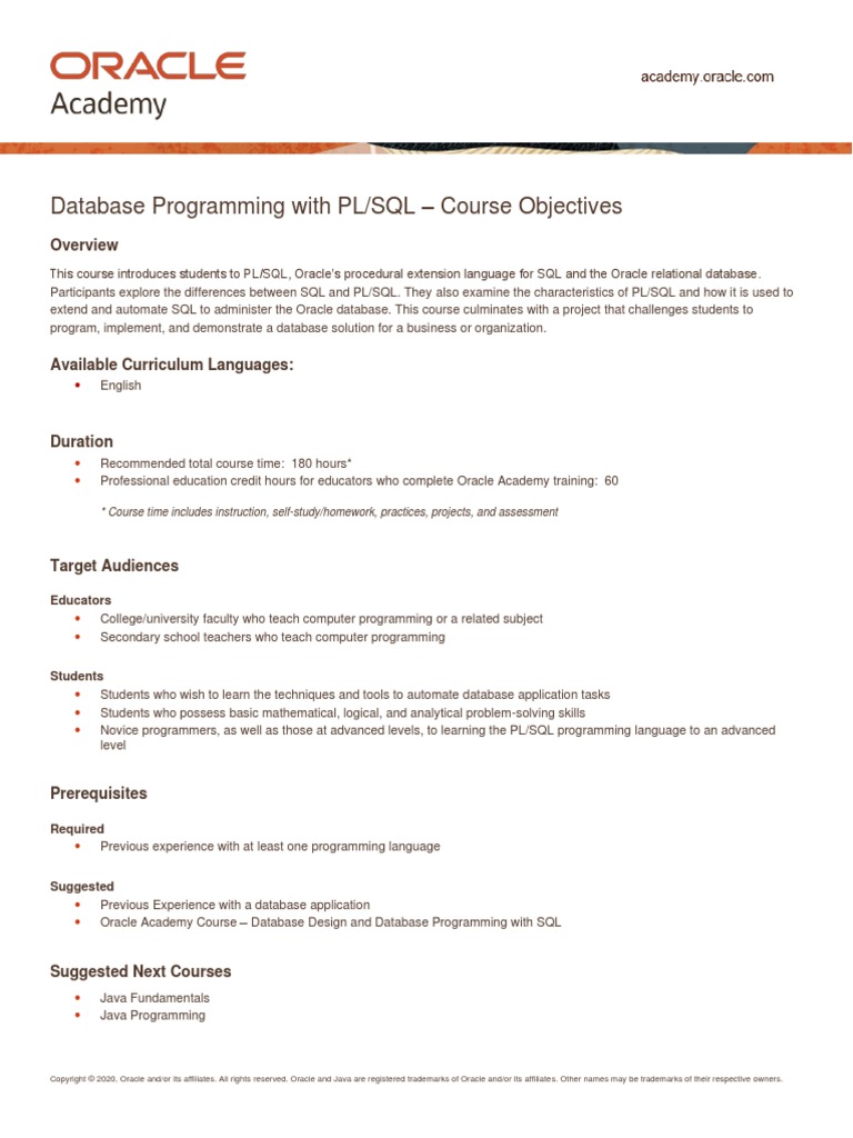 Plsql Course Objectives Pdf Pl Sql Subroutine