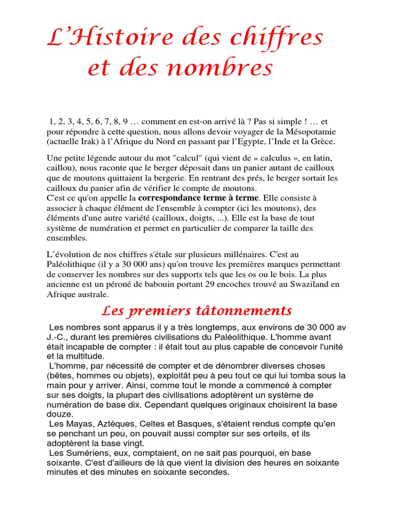 L'histoire Des Chiffres Et Des Nombres | PDF | Nombre | Écriture