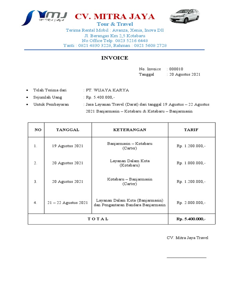 Invoice CV Mitra Jaya Travel | PDF