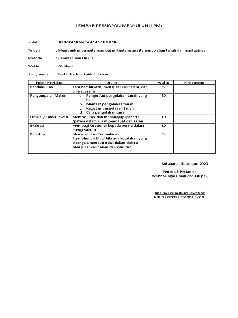 Lembar Persiapan Menyuluh (LPM) | PDF