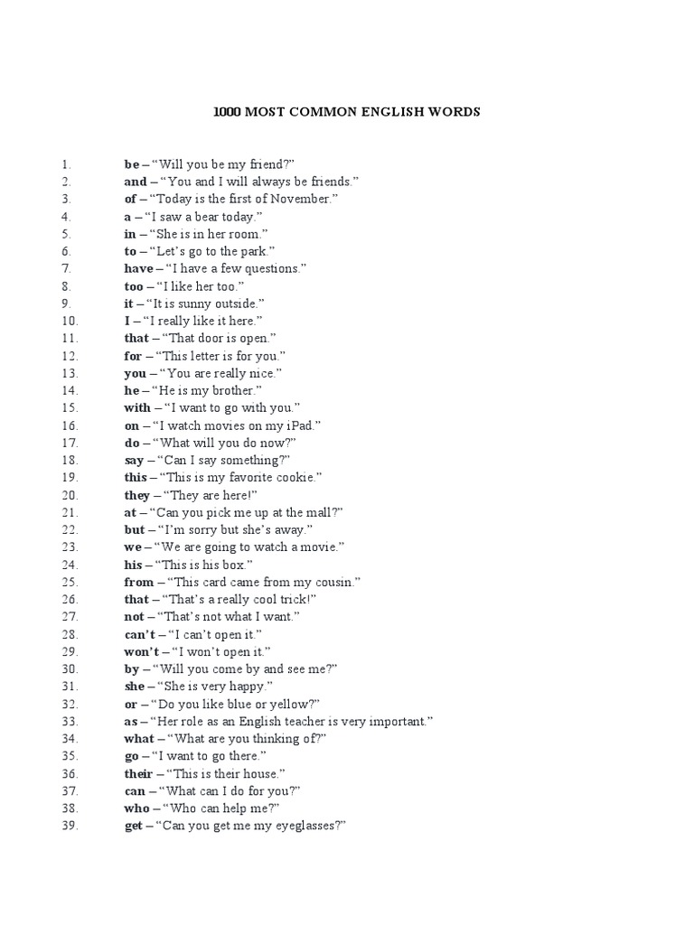 1000 Most Common English Words | PDF