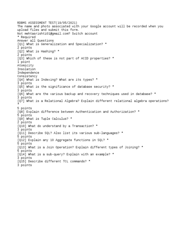 RDBMS Questions 2 | PDF