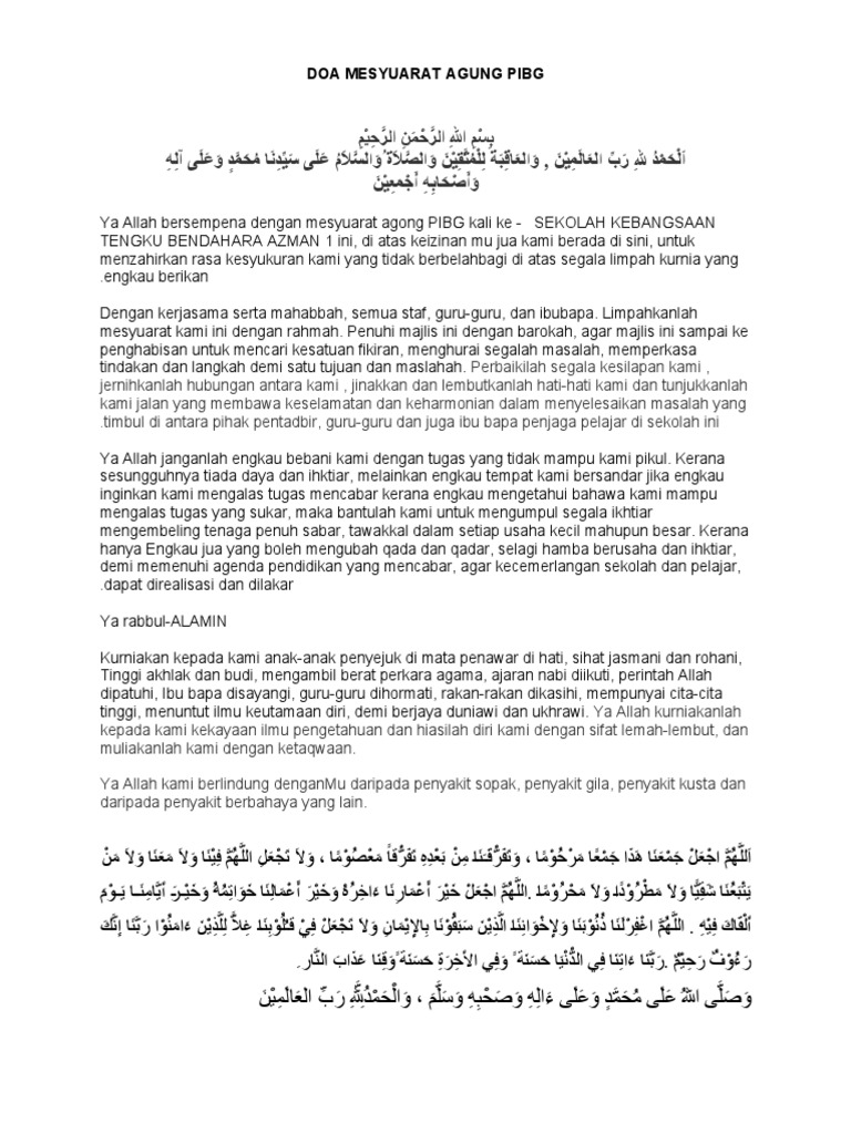 Doa Mesyuarat Agung Pibg 2021 | PDF