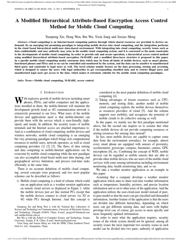 A Modified Hierarchical Attribute Based Encryption Access Control Method For Mobile Cloud