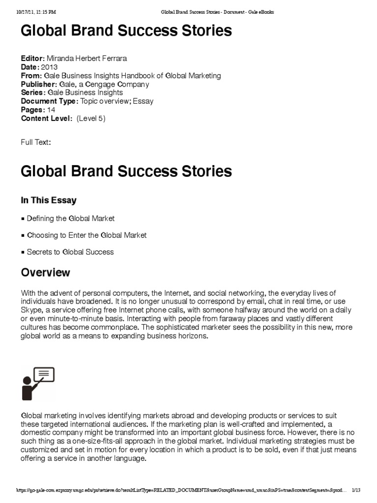 Project 2 Global Brand Success Stories Document Gale Ebooks | PDF ...