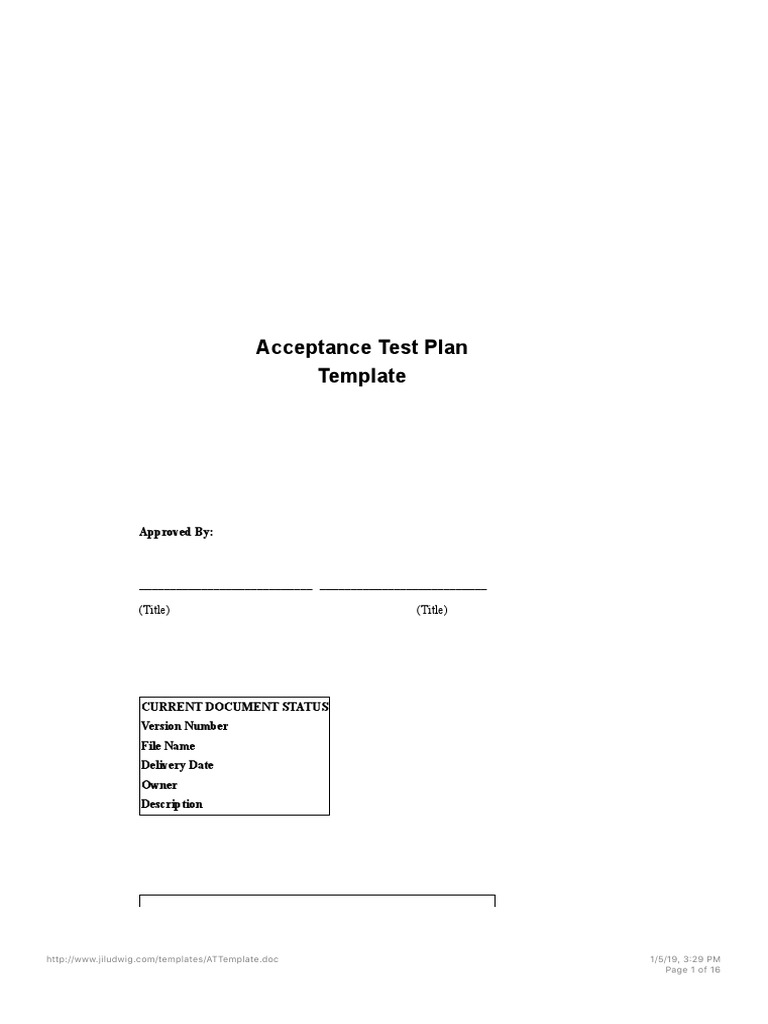Acceptance Test Plan Template | PDF | Software Testing | Documentation