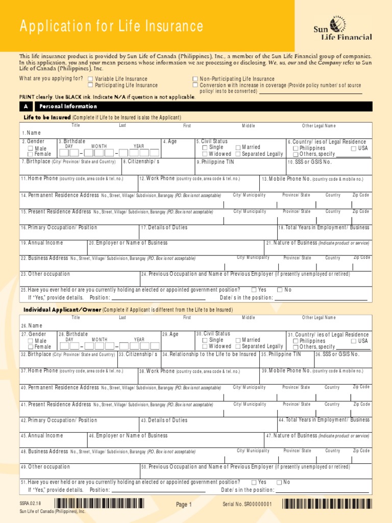 Sun Life Insurance Application Form | PDF | Life Insurance | Insurance