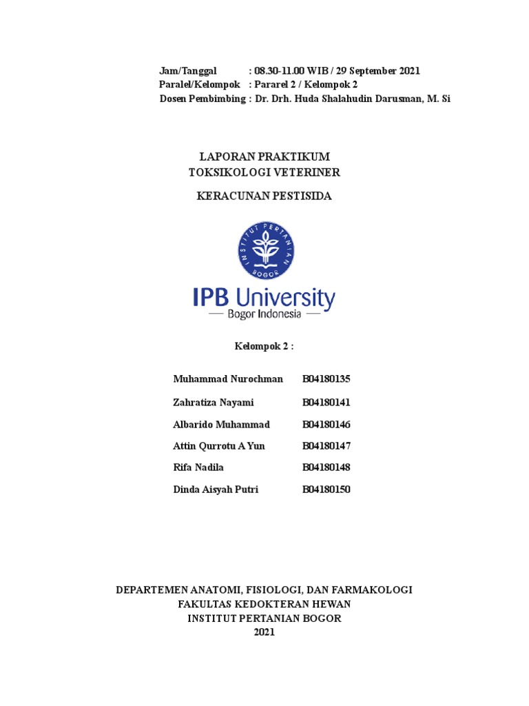 Kelompok 2 - Laporan Praktikum 7 - KERACUNAN PESTISIDA | PDF Kelompok 2 - Laporan Praktikum 7 - KERACUNAN PESTISIDA | PDF