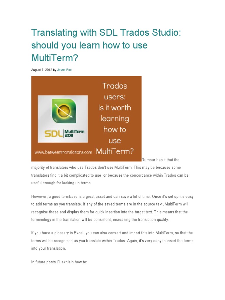 Importing Excel Glossaries Into Multiterm To Use in SDL Trados Studio | PDF | Microsoft Excel ...