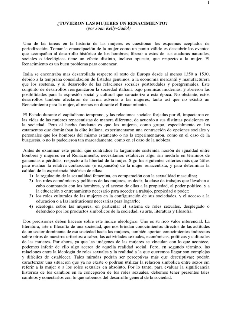Kelly Gadol, J. y Wiesner, M - Tuvieron Las Mujeres Un Renacimiento ...
