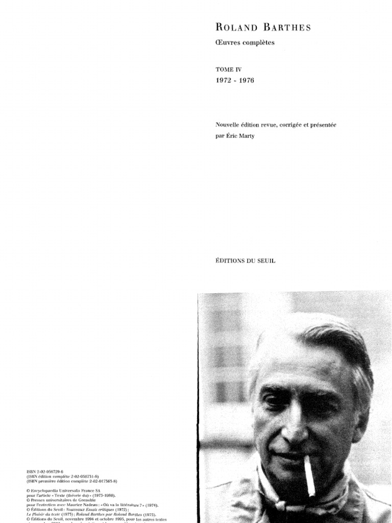 Barthes, Roland. Roland Barthes Par Roland Barthes | PDF