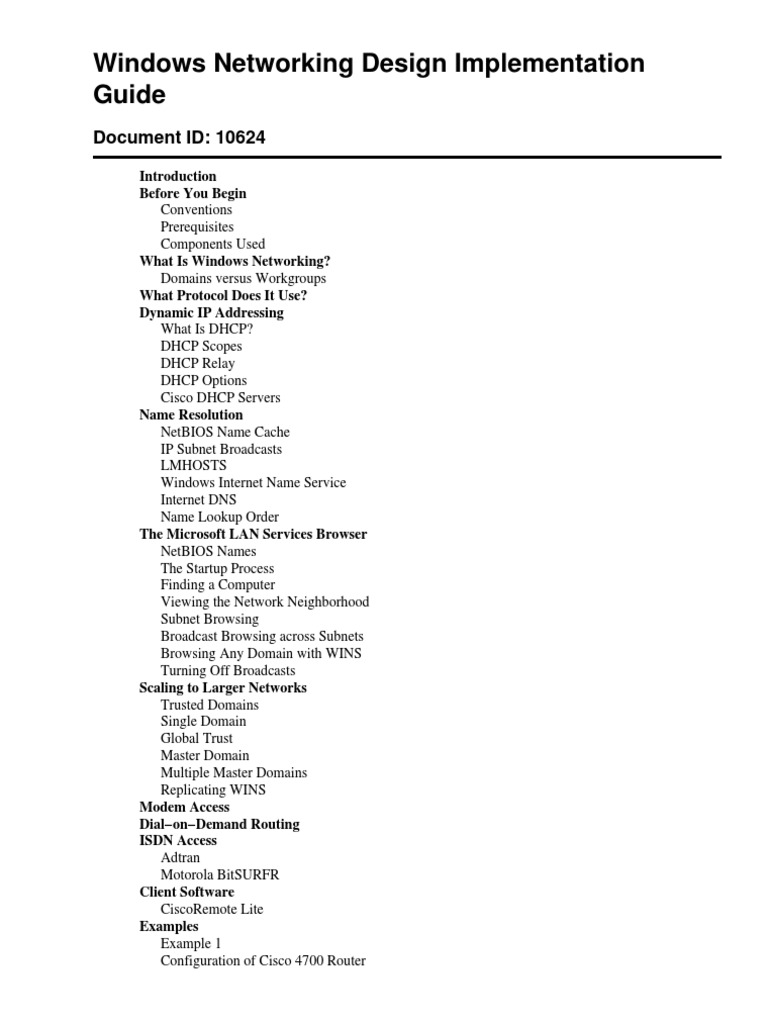 Windows Networking Design Implementation Guide: Document ID: 10624 ...
