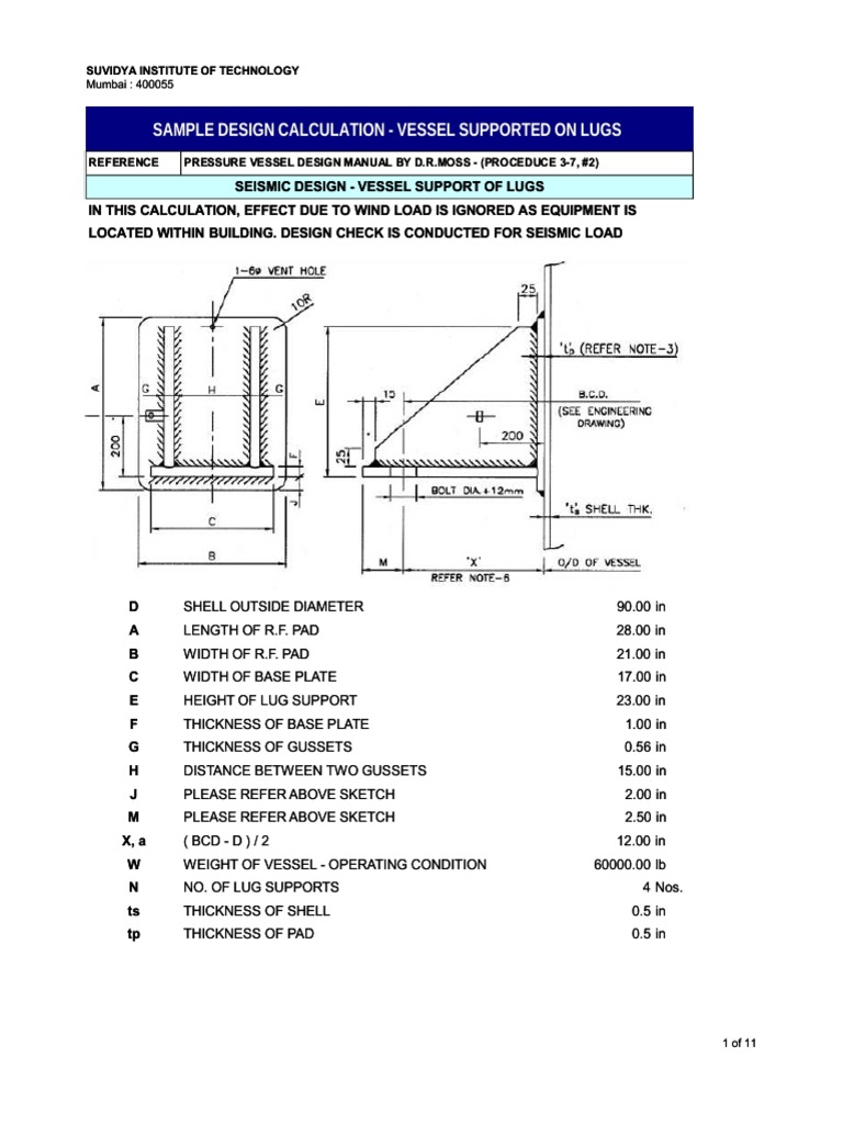 Sample Design Calculation - Vessel Supported On Lugs | PDF | Bending ...