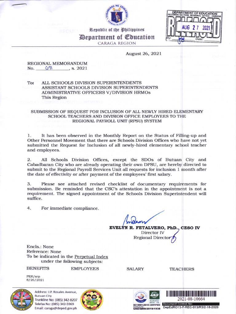 Submission of Request For Inclusion of All Newly Hired Elementary ...
