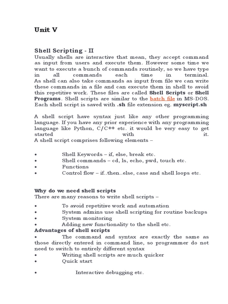 Unit-5 Shell Scripting | Download Free PDF | Shell (Computing ... Unit-5 Shell Scripting | Download Free PDF | Shell (Computing ...