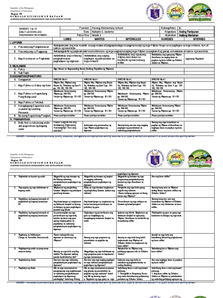 Final DLL Template Filipino Version Sample 1 | PDF